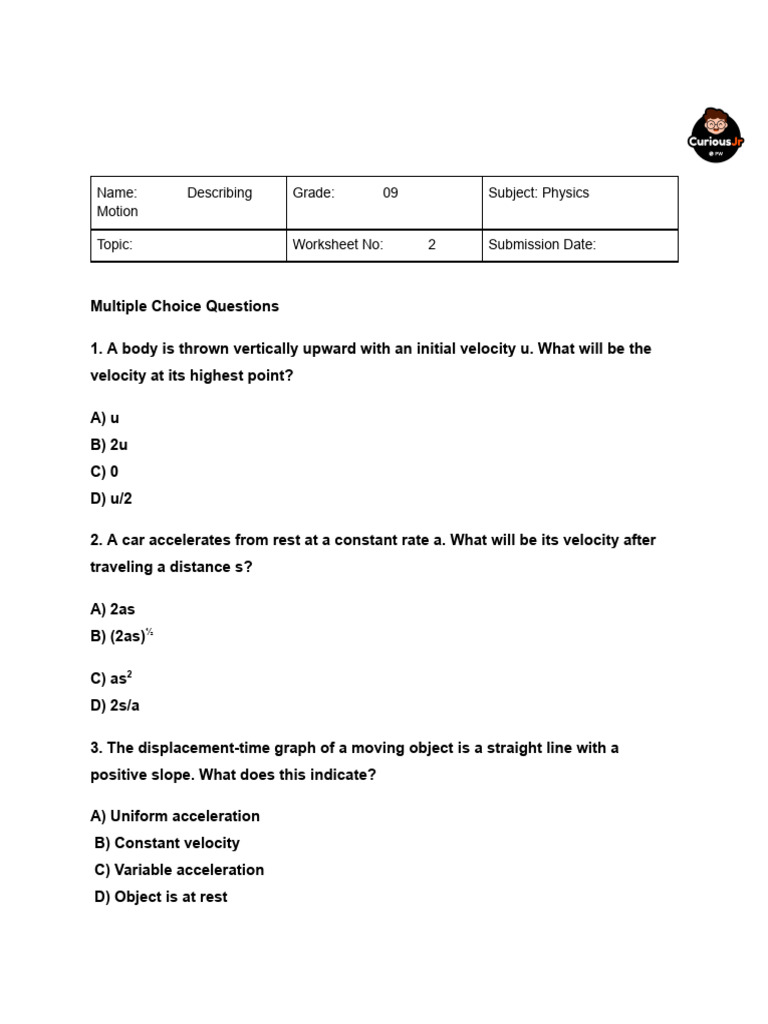 Describing Motion Worksheet for Physics | PDF | Acceleration | Change