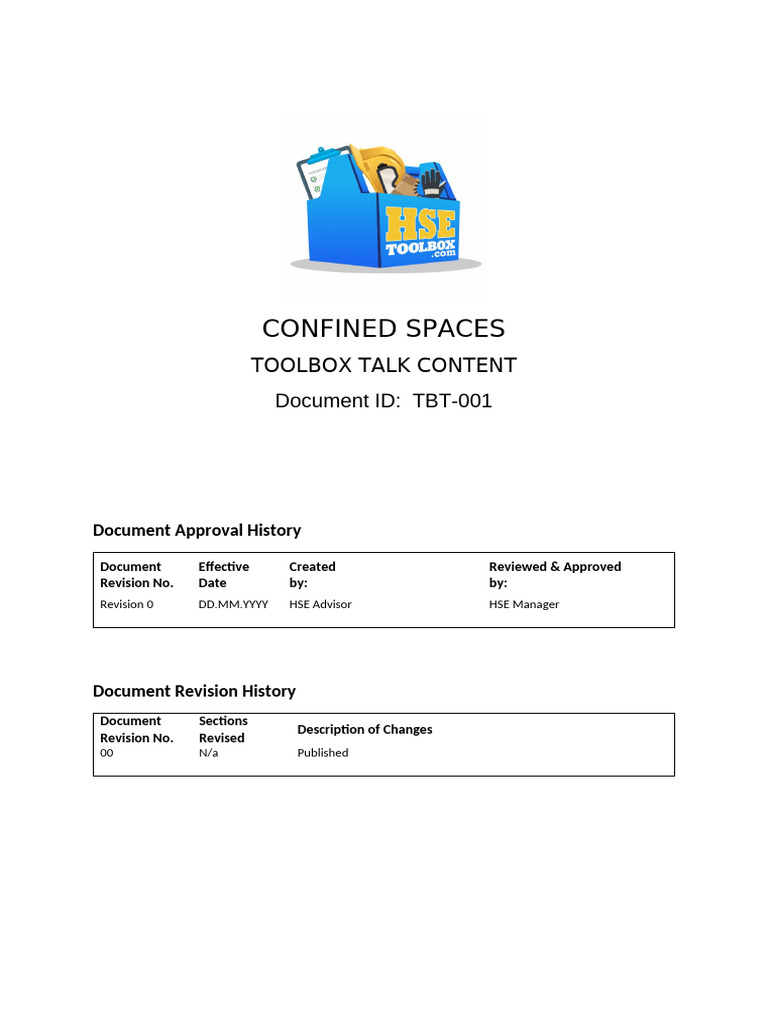 TBT 001 Confined Spaces Toolbox Talk | PDF | Occupational Safety And ...