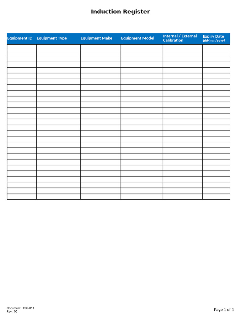 REG 011 Calibration Register | PDF
