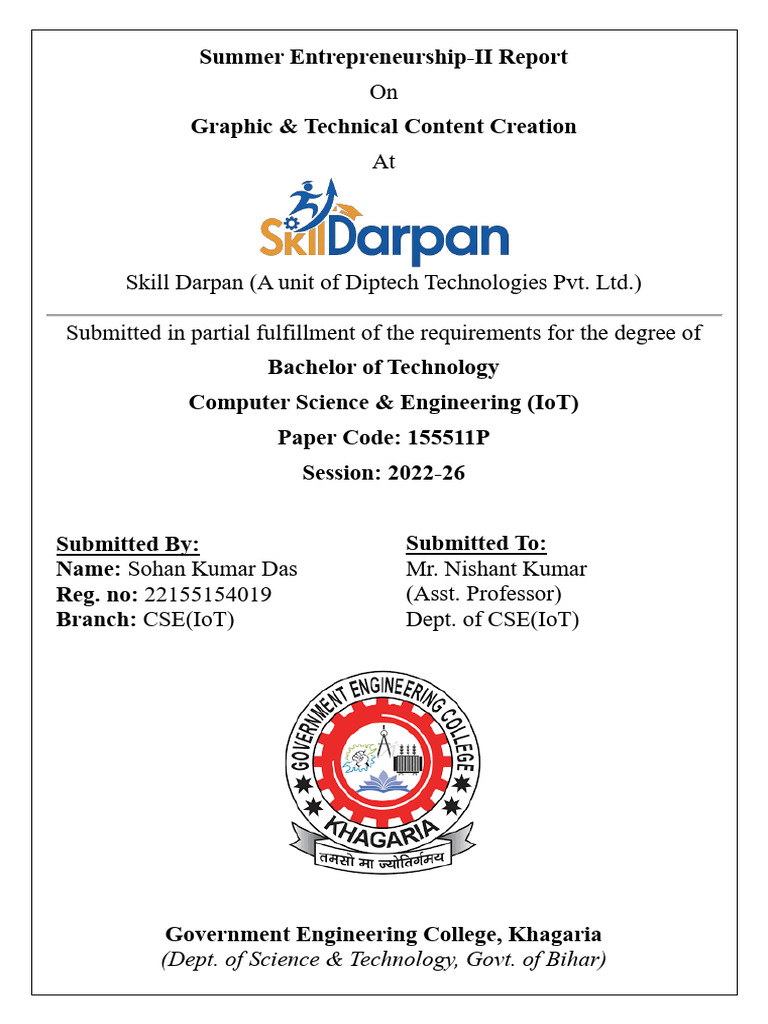 Internship Cover Page Skill Darpan | PDF