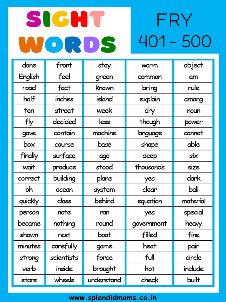 FRY Sight Words 401 500 | PDF