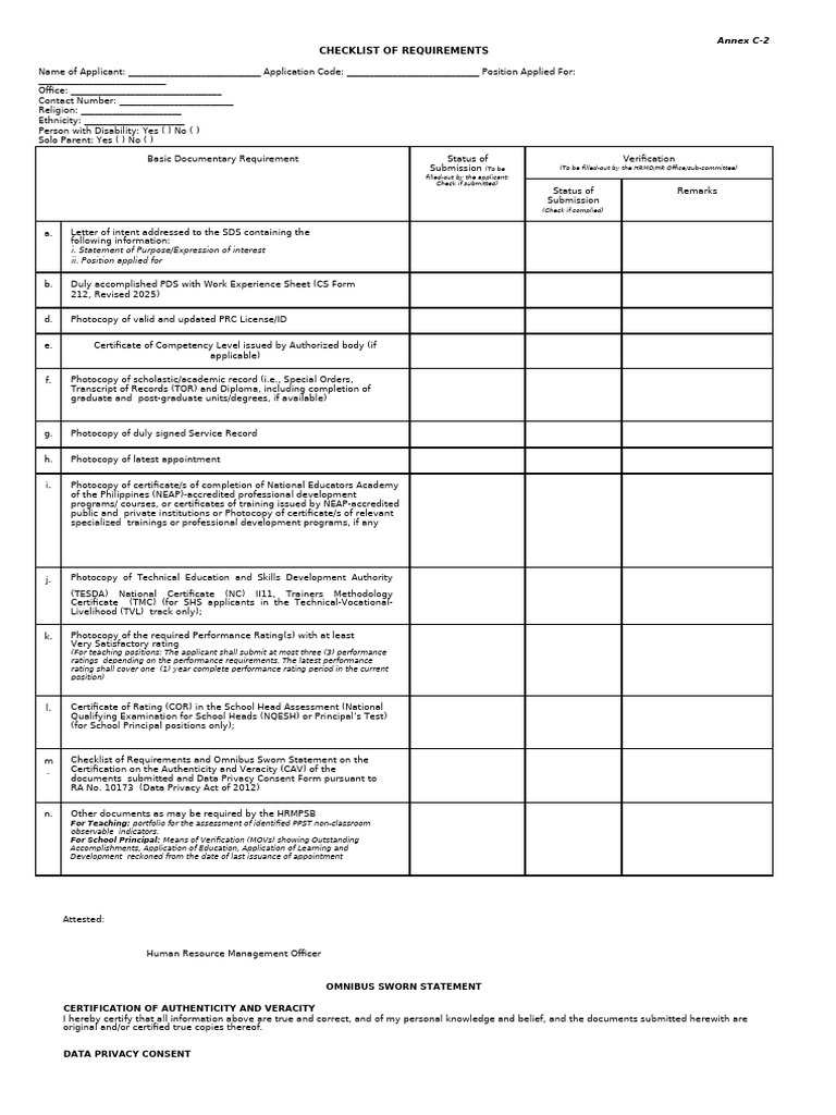 Annex C-2 Requirements Checklist | PDF