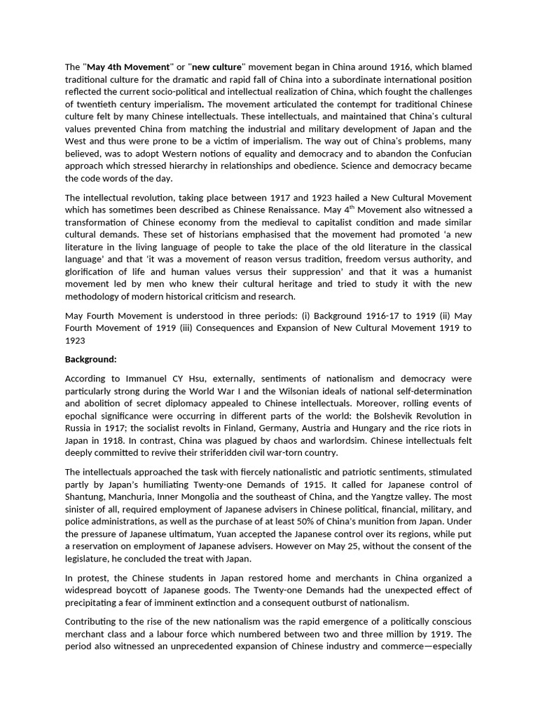 May Fourth Movement China | PDF | Mao Zedong | Communism