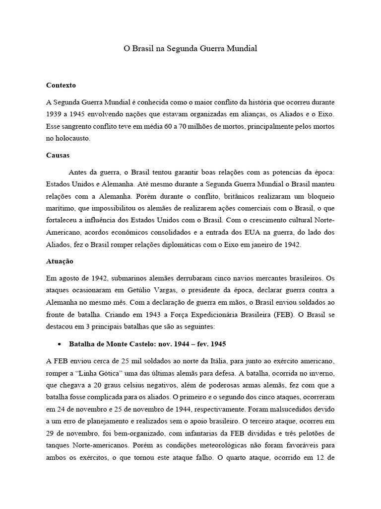 Brasil na Segunda Guerra Mundial: Conflitos e Contribuições | PDF ...
