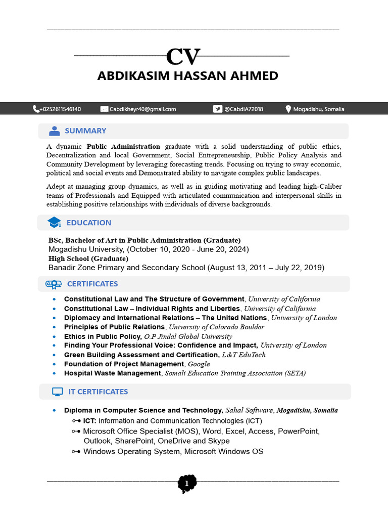 Abdikasim CV.. | PDF | Somalia