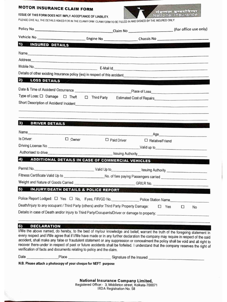 National Insurance Claim Form (2) | PDF