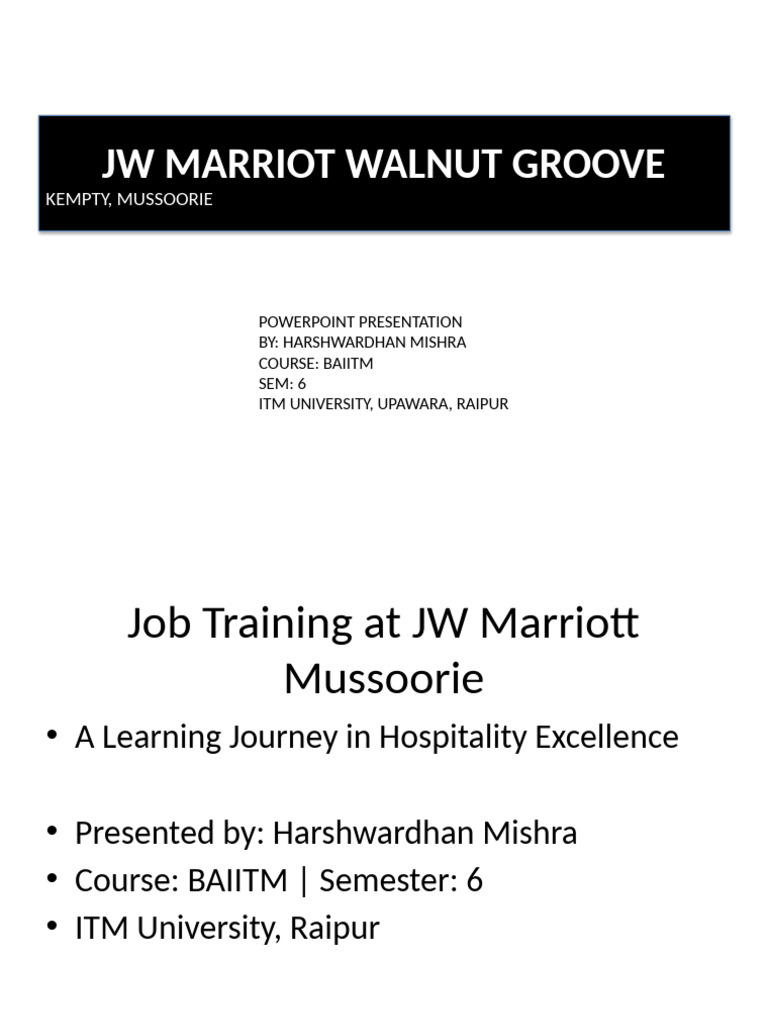 Job Training Experience at JW Marriott | PDF | Chef | Cooking