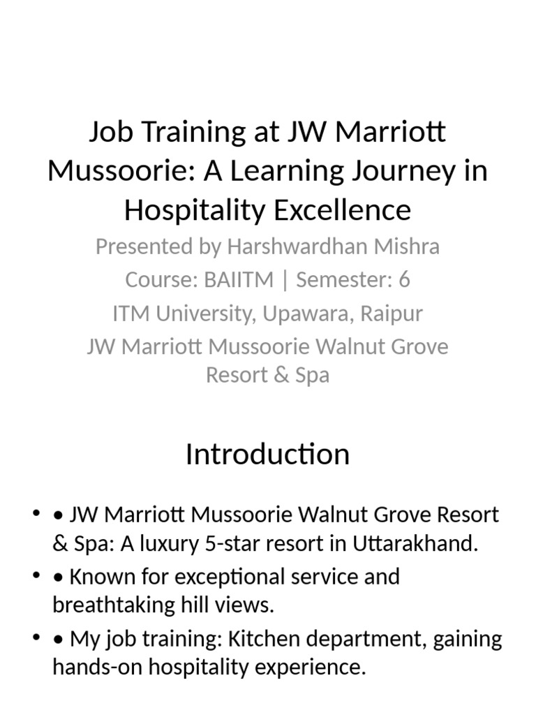 Job Training Experience at JW Marriott | PDF | Chef | Kitchen
