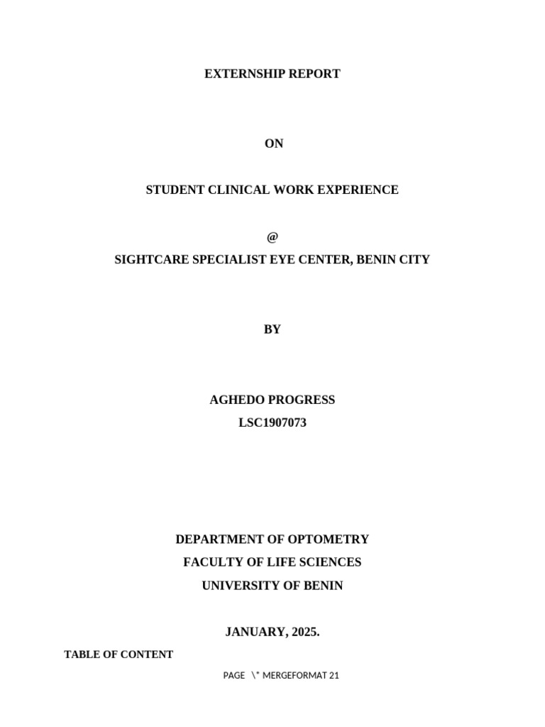 Progress Externship Report | PDF | Glaucoma | Myopia