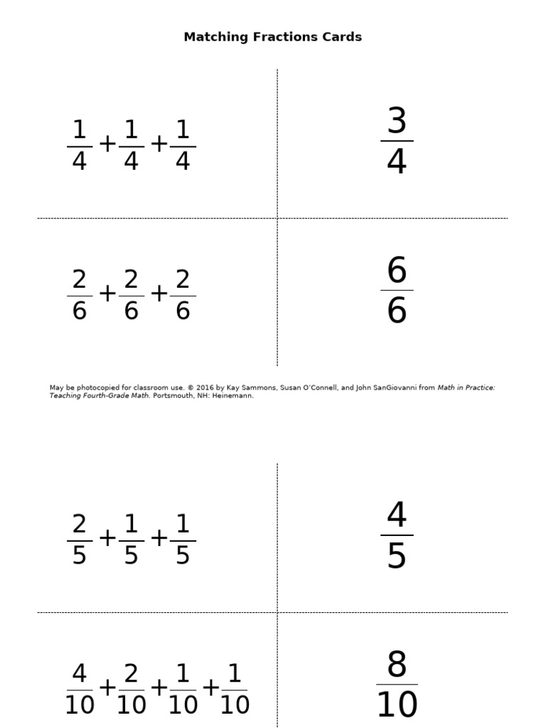 Classroom Matching Fractions Cards | PDF