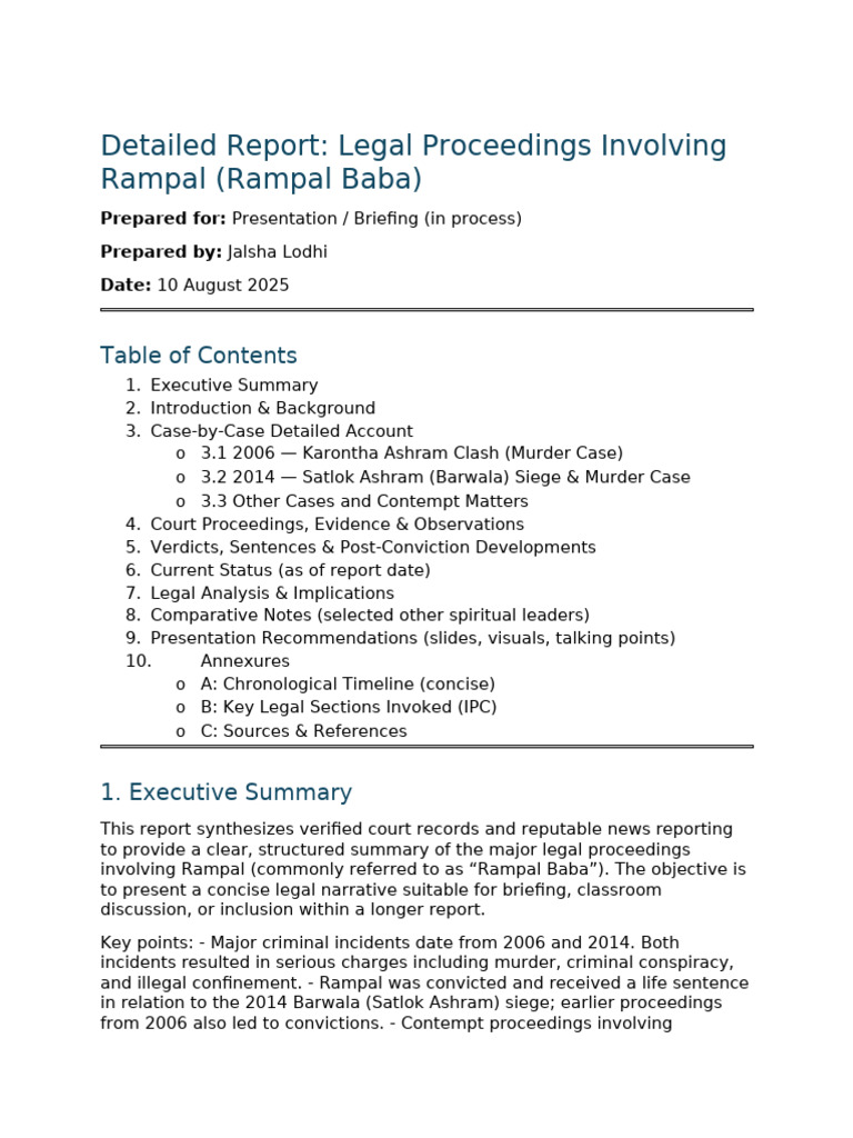 Detailed Report On Rampal Baba Legal Proceedings | PDF | Misconduct ...