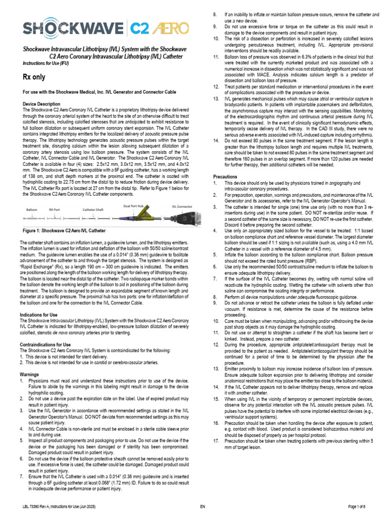 Shockwave C2 Aero IVL Catheter Guide | PDF | Percutaneous Coronary ...