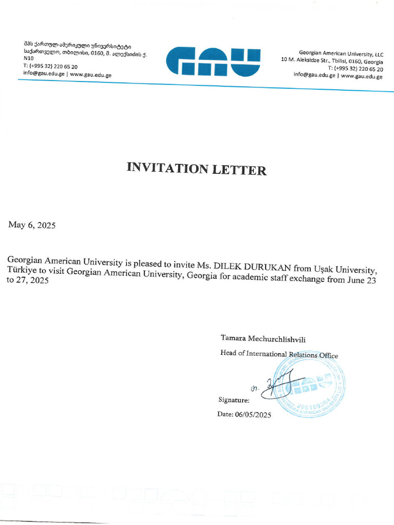 Dilek Durukan - Invitation Letter | PDF
