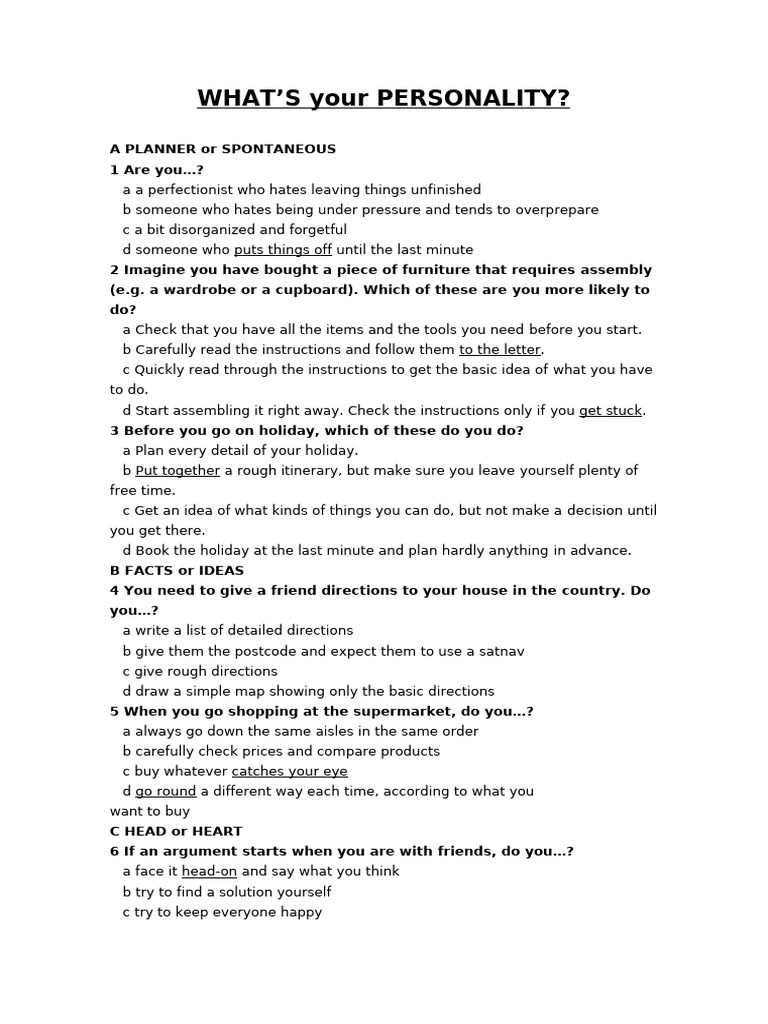Discover Your Personality Type Quiz | PDF