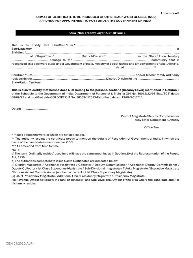 Central OBC Format | PDF