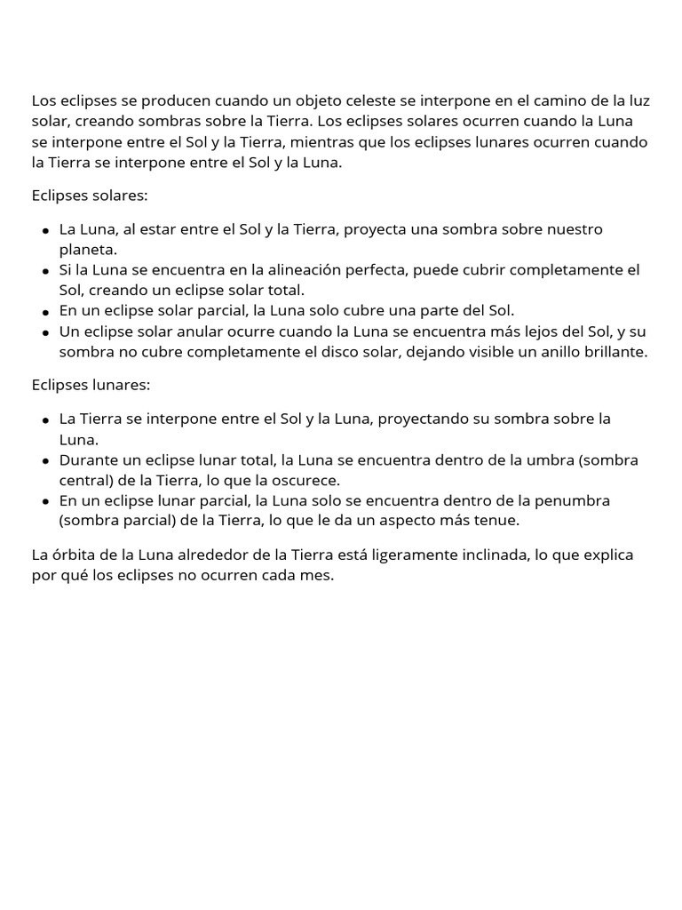 Los Eclipses Se Producen Cuando Un Objeto Celeste Se Interpone en El Camino de La Luz Solar ...