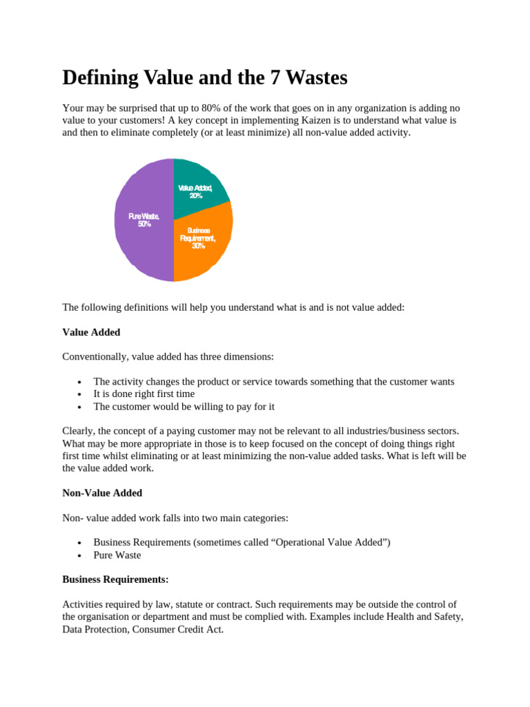 Defining Value and The 7 Wastes | PDF | Inventory | Business