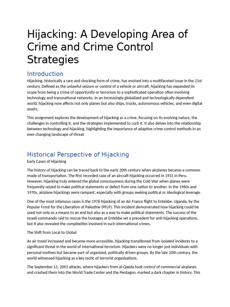Evolving Hijacking Crimes and Control Strategies | PDF | Aircraft ...