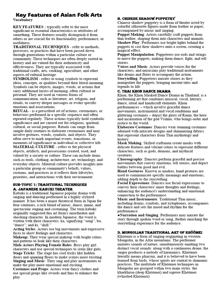 Key Features of Asian Folk Arts SUB - TOPIC 1 AND 2 | PDF | Puppets ...