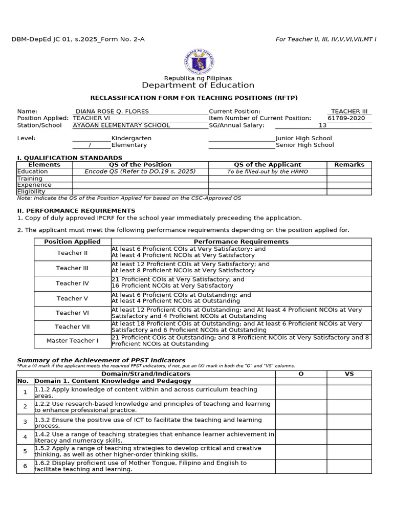 Annex B-1 - RFTP-DBM-DepEd JC 01, s.2025 - Form No. 2-A - V2 | PDF | Learning | Educational ...
