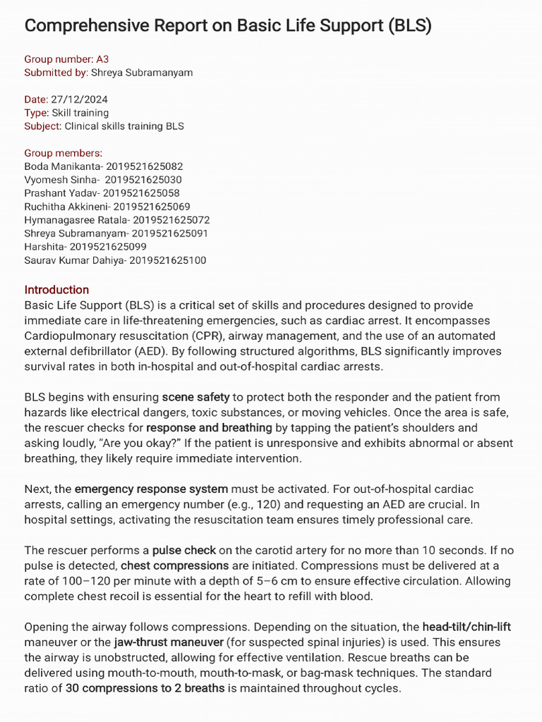 BLS Skill Training Report A3_241226_195401 | PDF