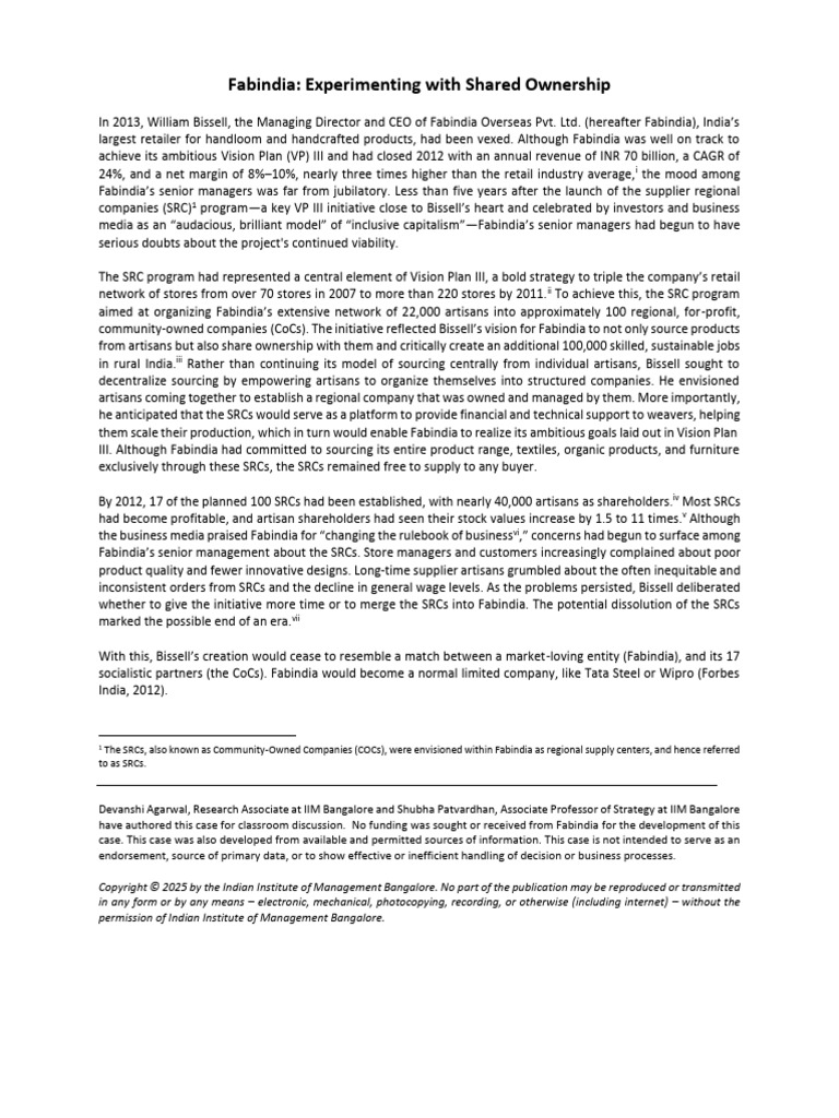 Fabindia's Shared Ownership Model | PDF | Economies | Business Economics