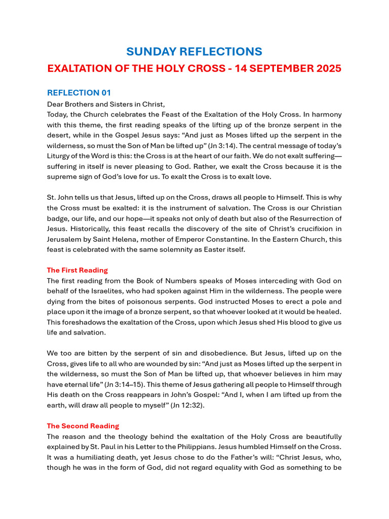 Exaltation of the Holy Cross Reflection | PDF | Jesus | Resurrection Of ...