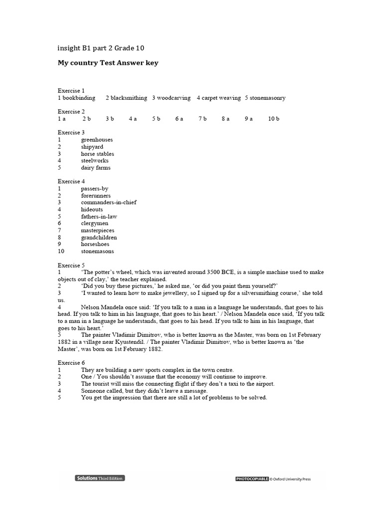 Insight B1 Part 2 Answer Key | PDF