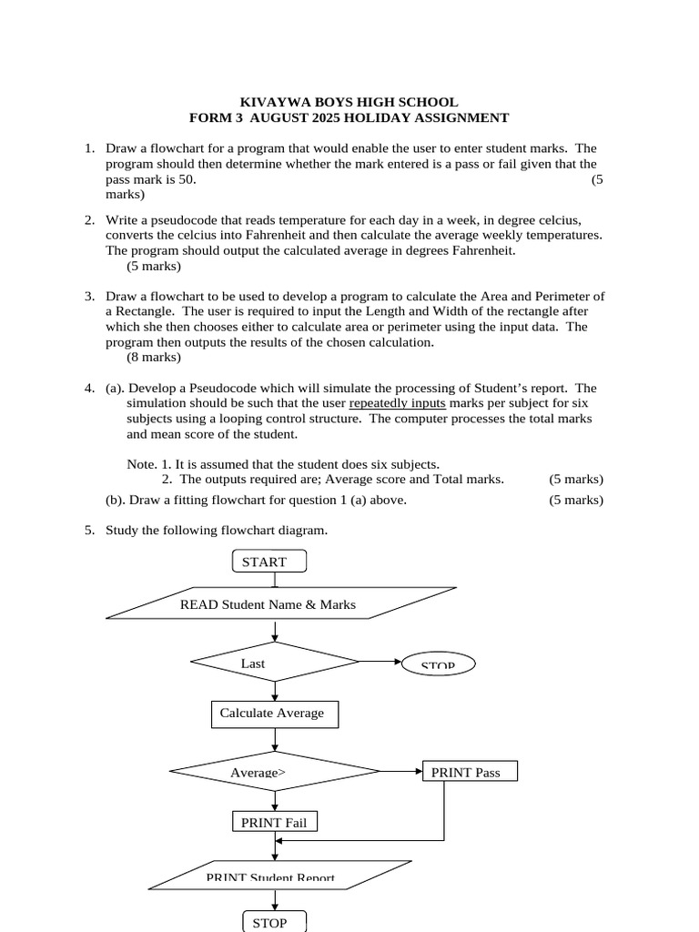 Computers Studies f3 August Holiday 2025 Assignment | PDF