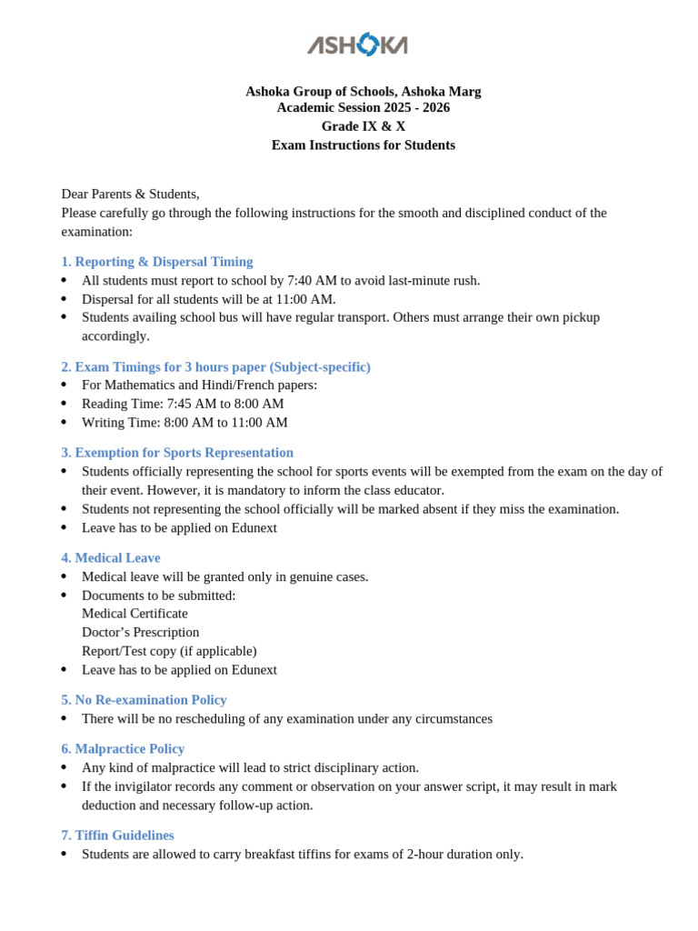 Exam Instructions for Grades IX & X | PDF