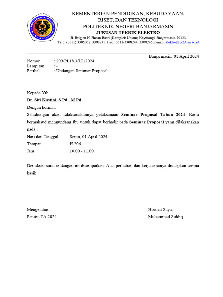 Undangan Seminar Proposal 2024 | PDF