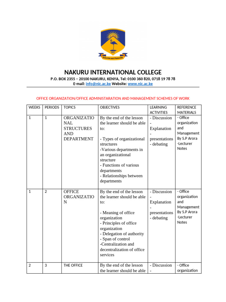 Office Administration Course Outline | PDF | Learning