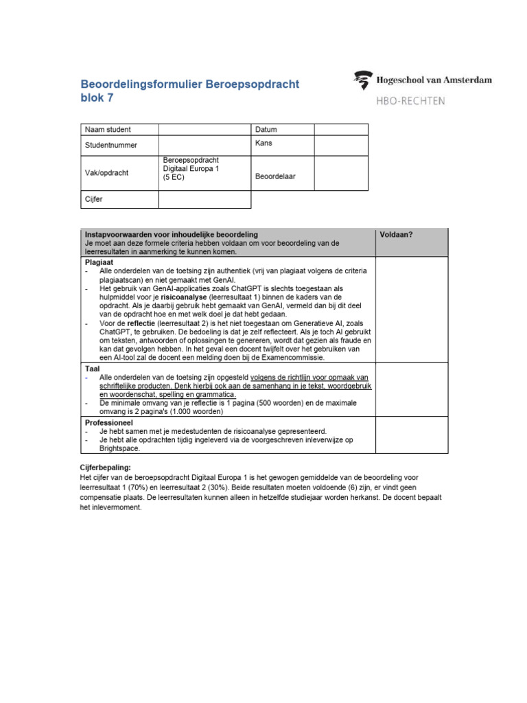 Beoordelingsformulier Beroepsopdracht 2024-2025 | PDF