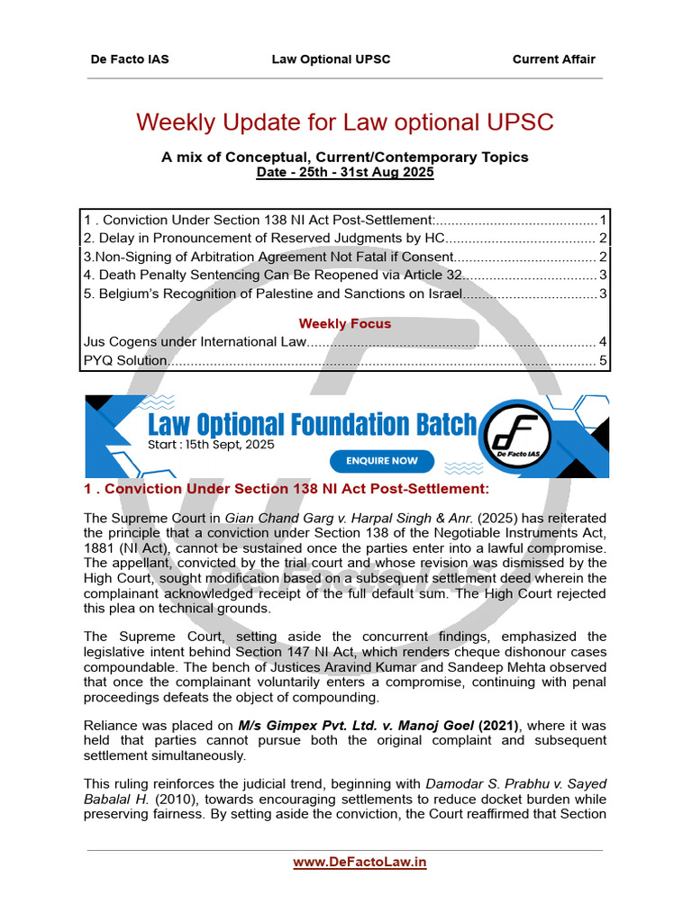 Weekly Update For Law Optional UPSC | PDF | Crimes | Crime & Violence