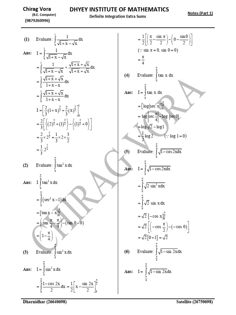Definite Integration Extra Sums Part 1 | PDF