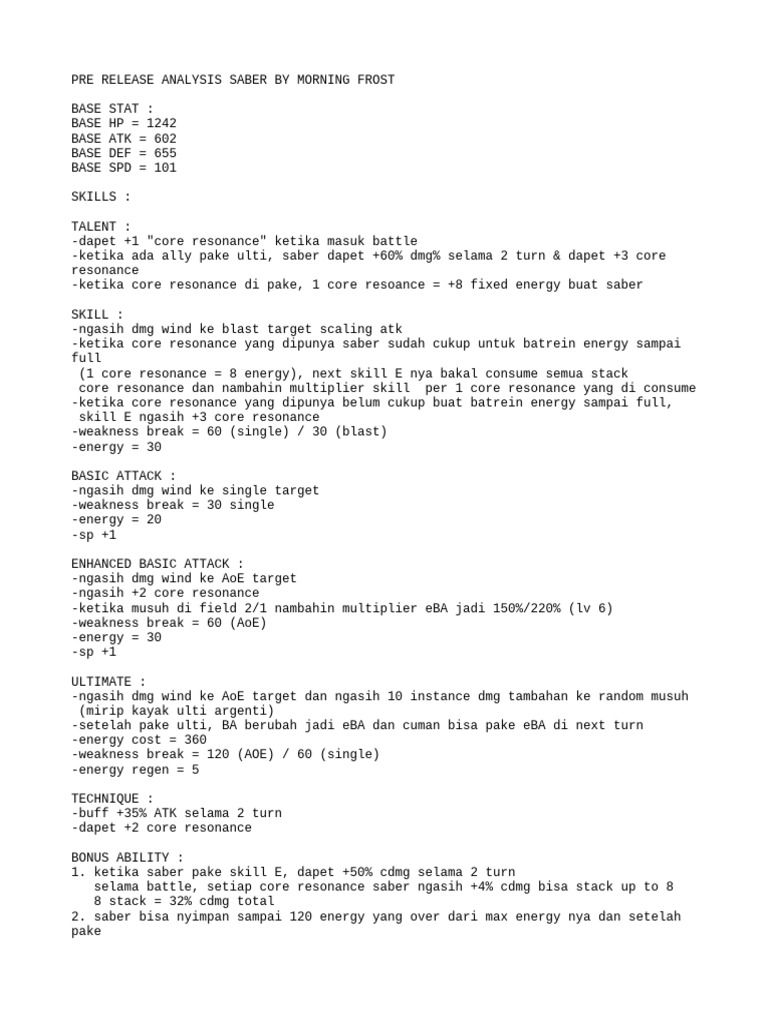 Analisis Pre-Release Saber HSR | PDF