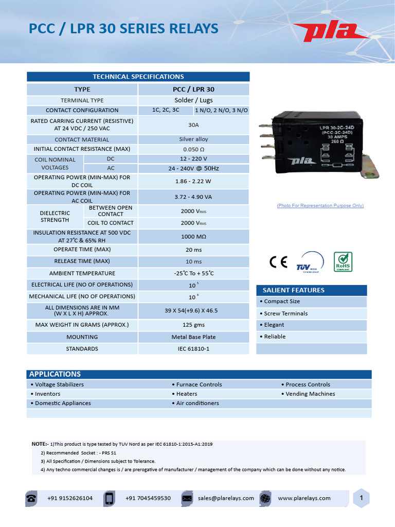Pcc Lpr30 Series Relay | PDF | Mains Electricity | Alternating Current