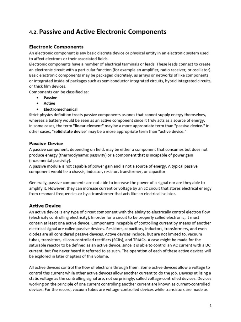 4.2 Passive and Active Electronic Components | PDF | Electronic Component | Passivity (Engineering)