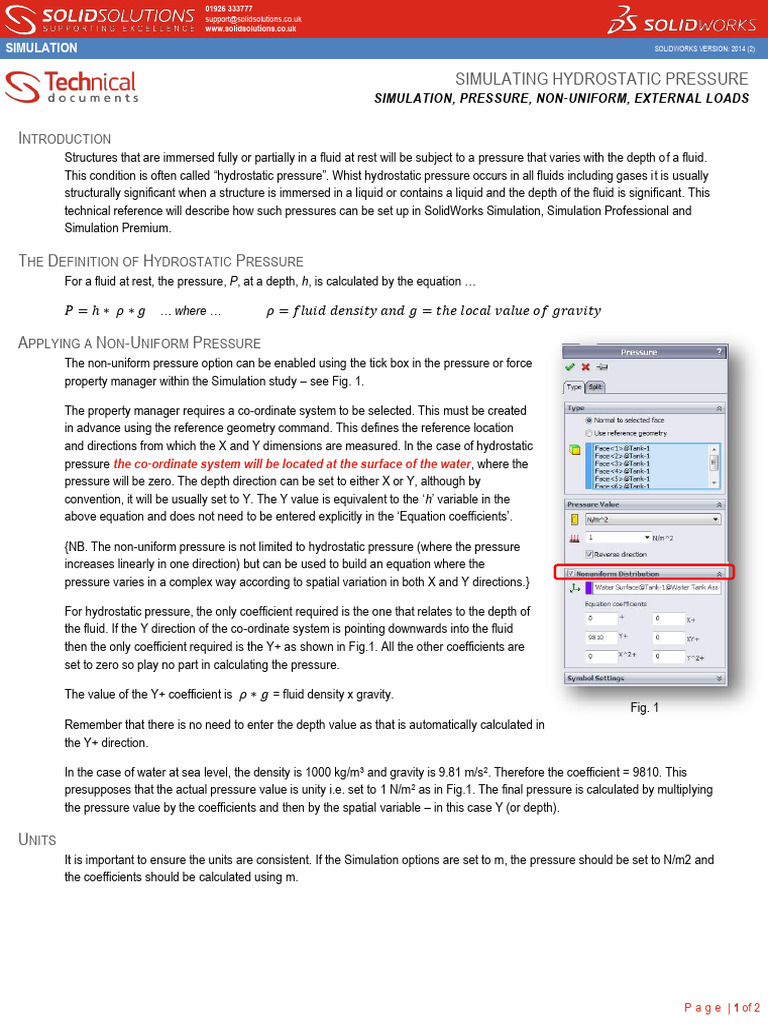 Hydrostatic Pressure Simulation Guide | PDF | Pressure | Equations