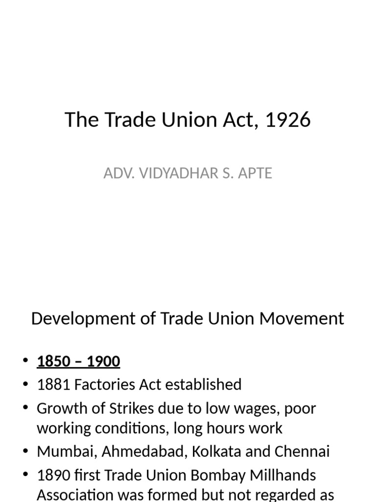 L VI The Trade Union Act - I | PDF | Cost Of Living | Trade Union