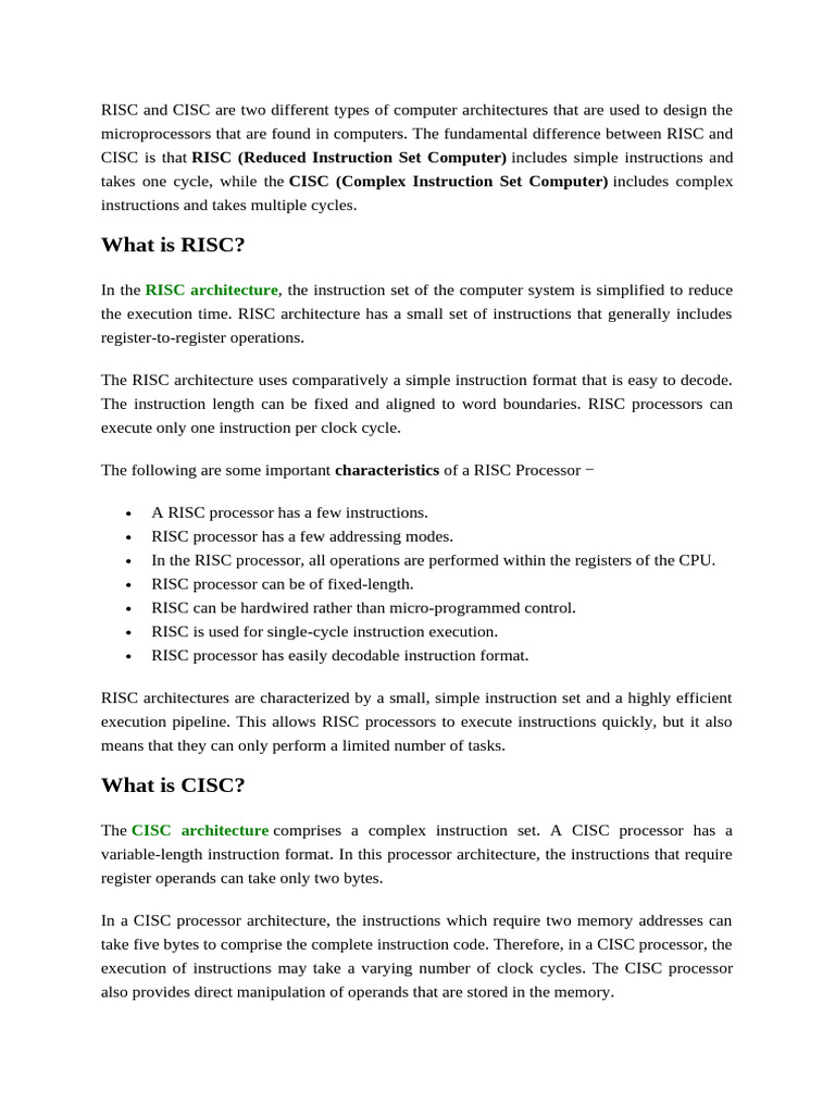 RISC vs CISC: Key Differences Explained | PDF | Central Processing Unit ...
