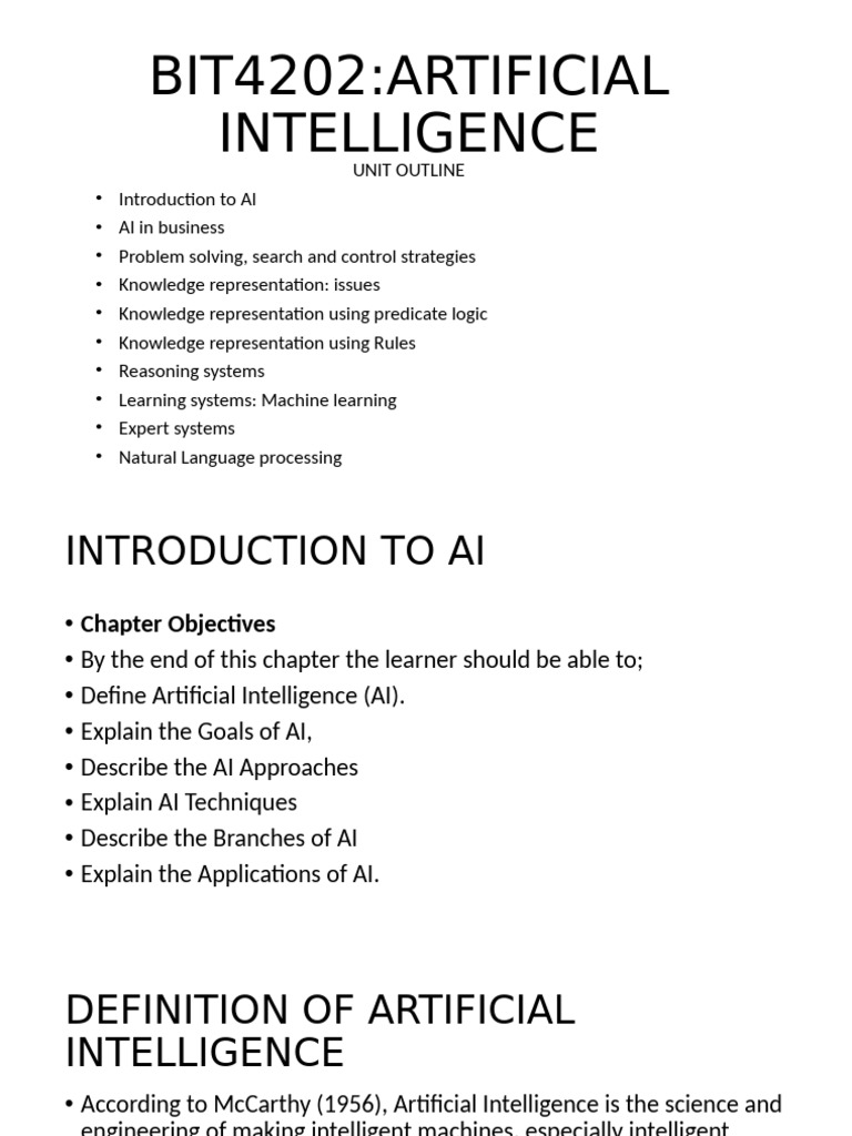 Bit 4202 Lecture 1 | PDF | Artificial Intelligence | Intelligence (AI) & Semantics