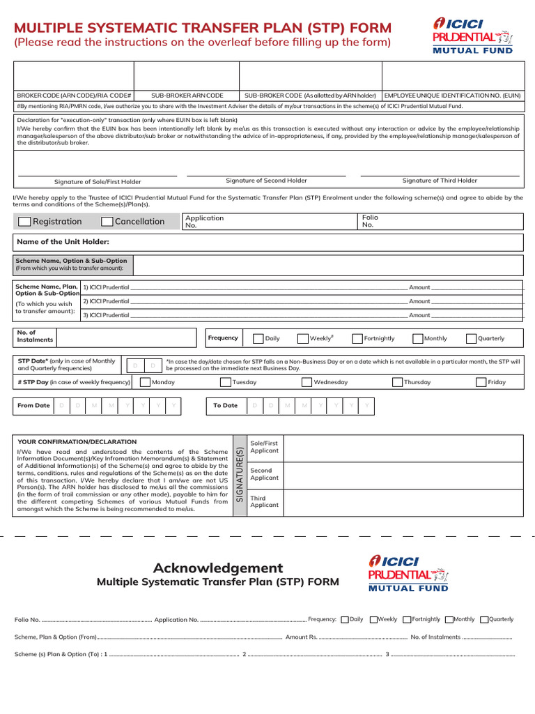 ICICI Prudential STP Enrollment Form | PDF | Financial Services