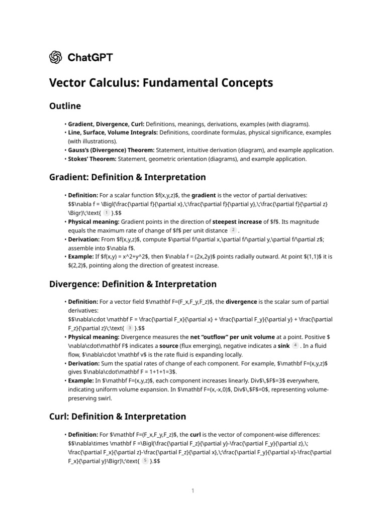 Vector Calculus - Fundamental Concepts Chatgpt | PDF | Divergence | Vector Calculus