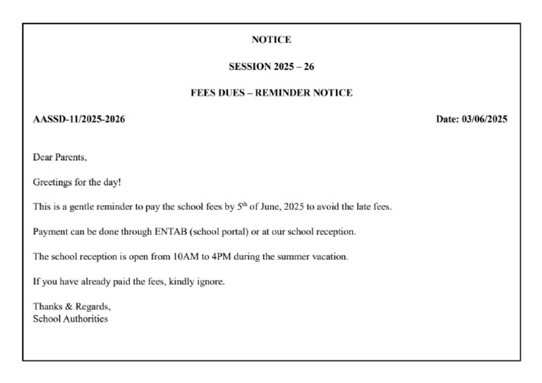 Fee Reminder Notice | PDF