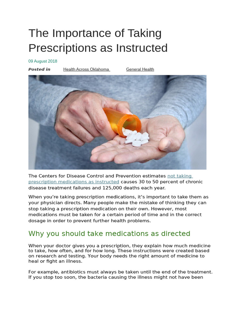 The Importance of Taking Prescriptions As Instructed | PDF | Medical ...