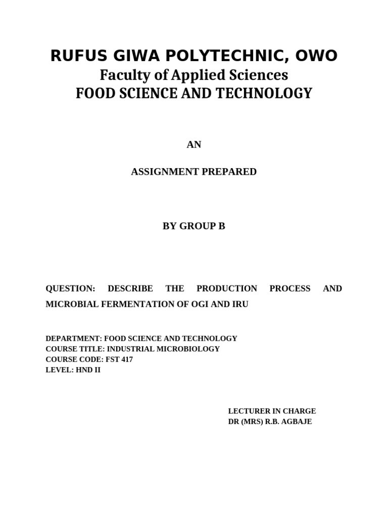 Describe The Production Process and Microbial Fermentation of Ogi and ...