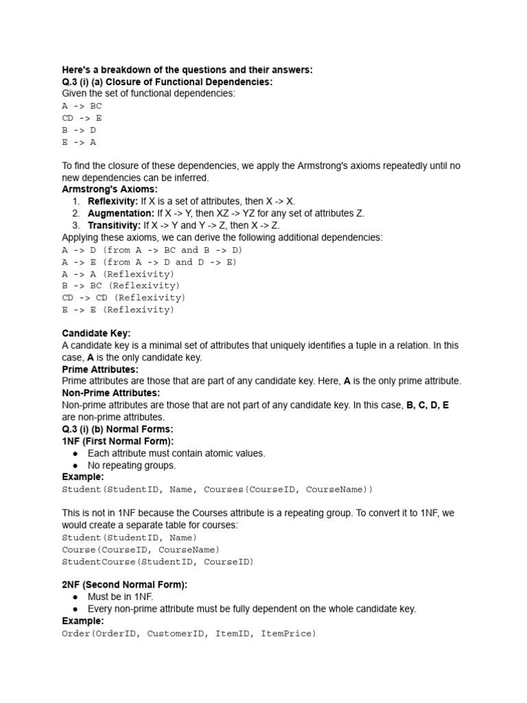 Functional Dependencies and Normal Forms | PDF | Database Transaction ...