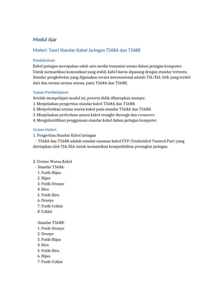 Modul Teori T568A T568B | PDF