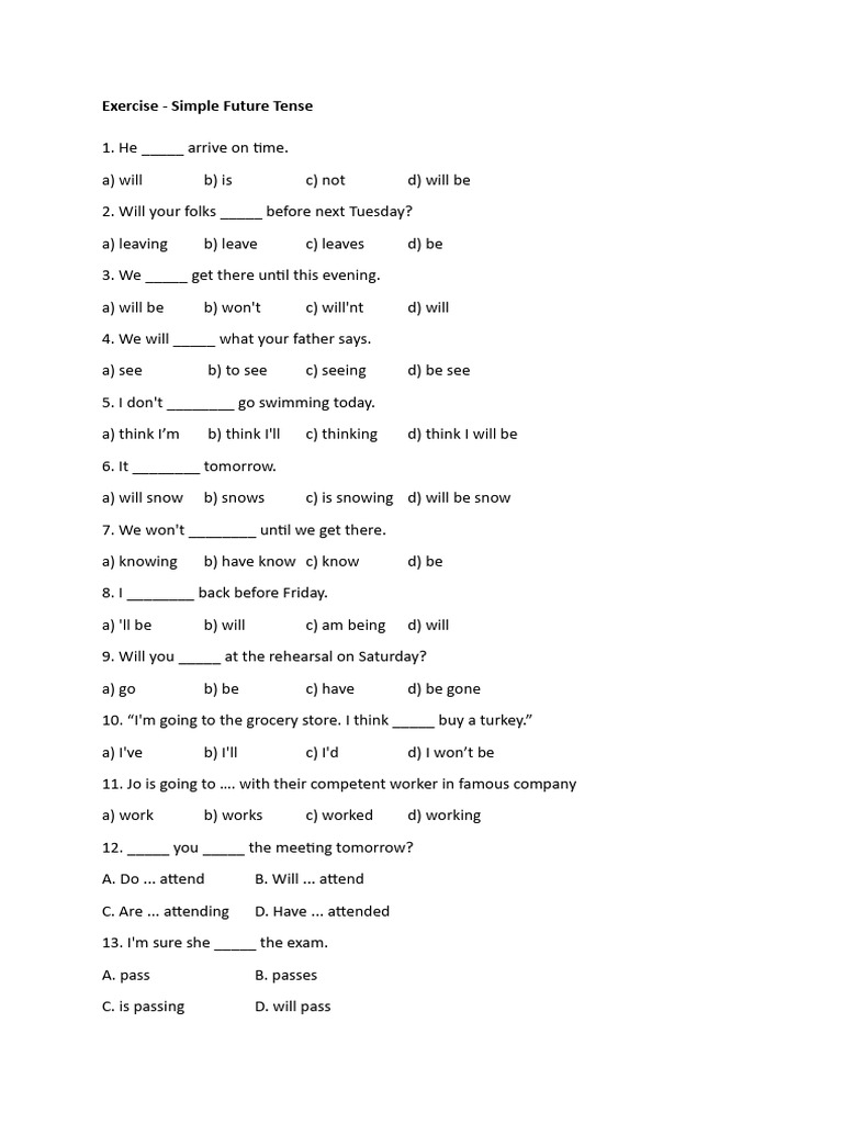 Simple Future Tense Exercises | PDF